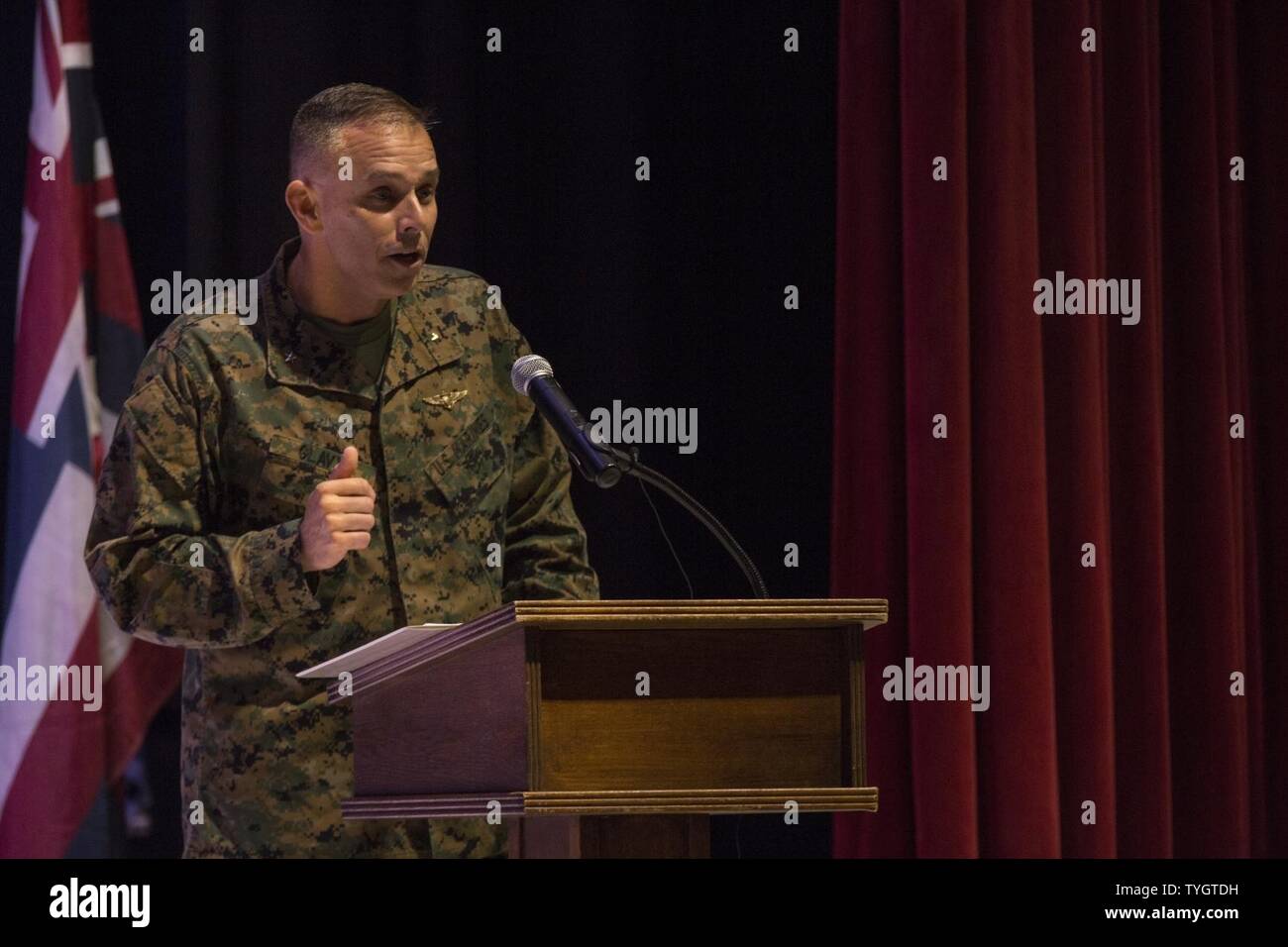U.S. Marine Corps Brig Gen. Matthew G. Glavy speaks during a ceremony ...