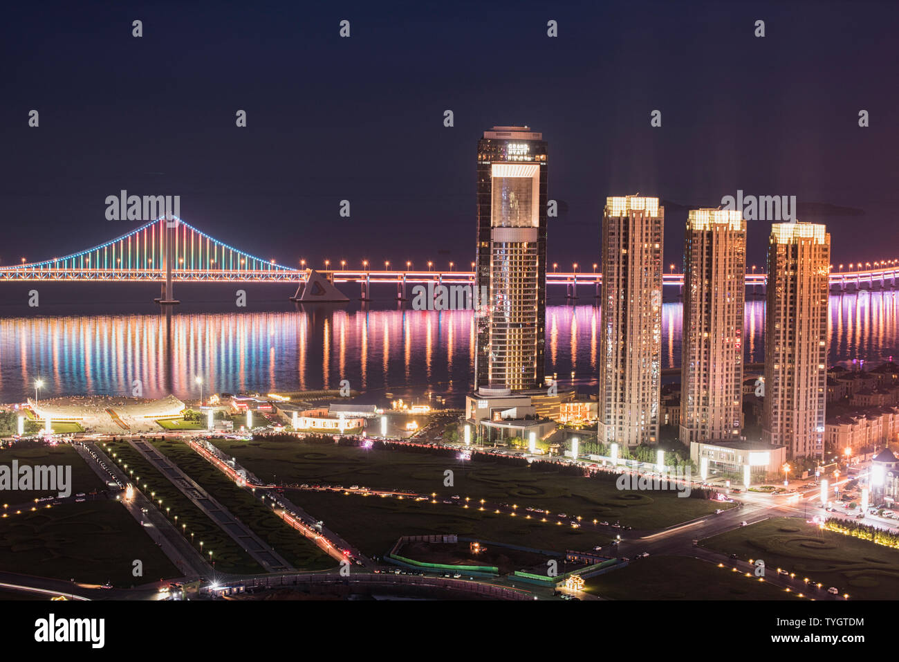 Night view of modern city Dalian Stock Photo - Alamy