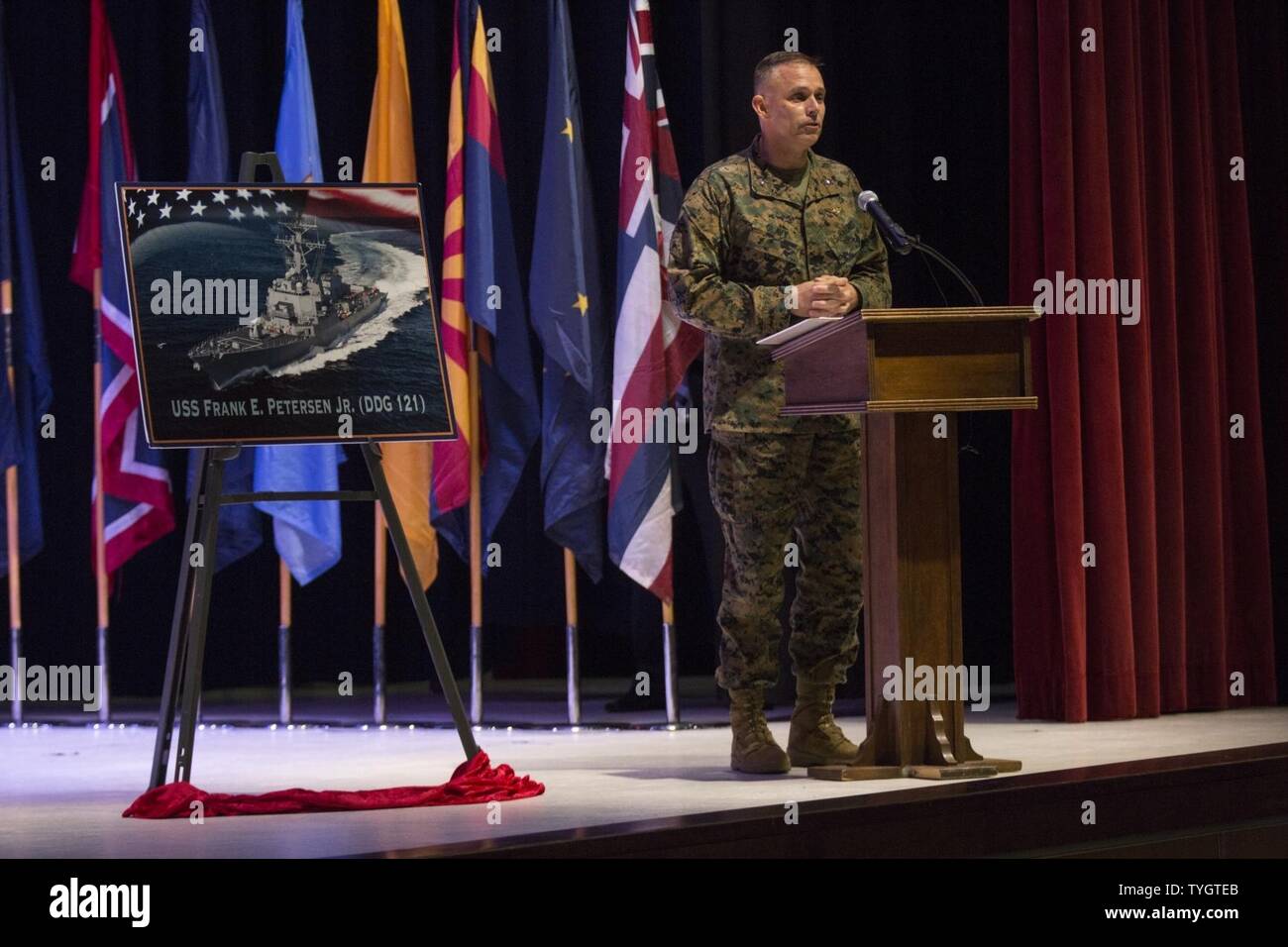 U.S. Marine Corps Brig Gen. Matthew G. Glavy speaks during a ceremony ...