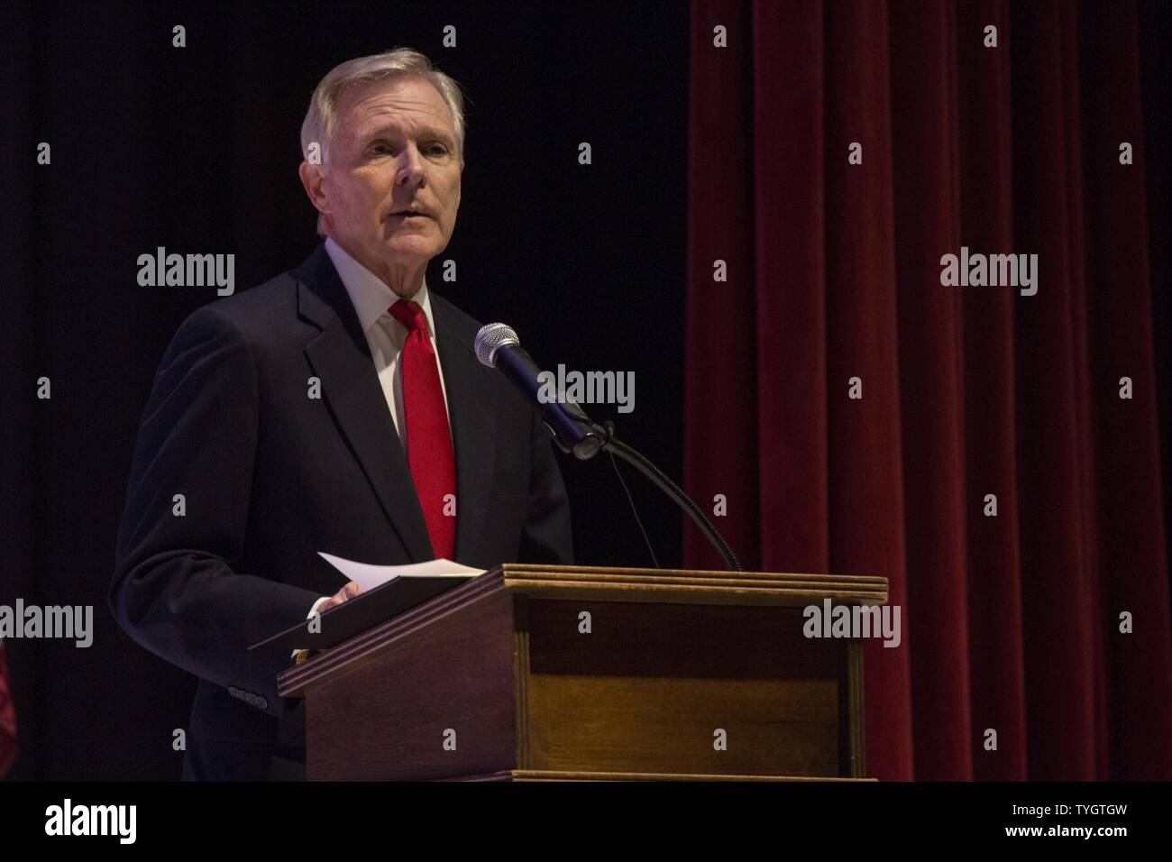 Secretary of the Navy Ray Mabus speaks during a ceremony at Marine ...
