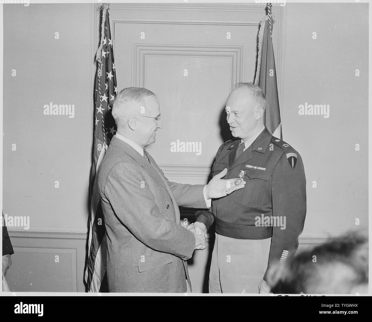 President Truman presents Gen. Dwight Eisenhower with the third Oak ...