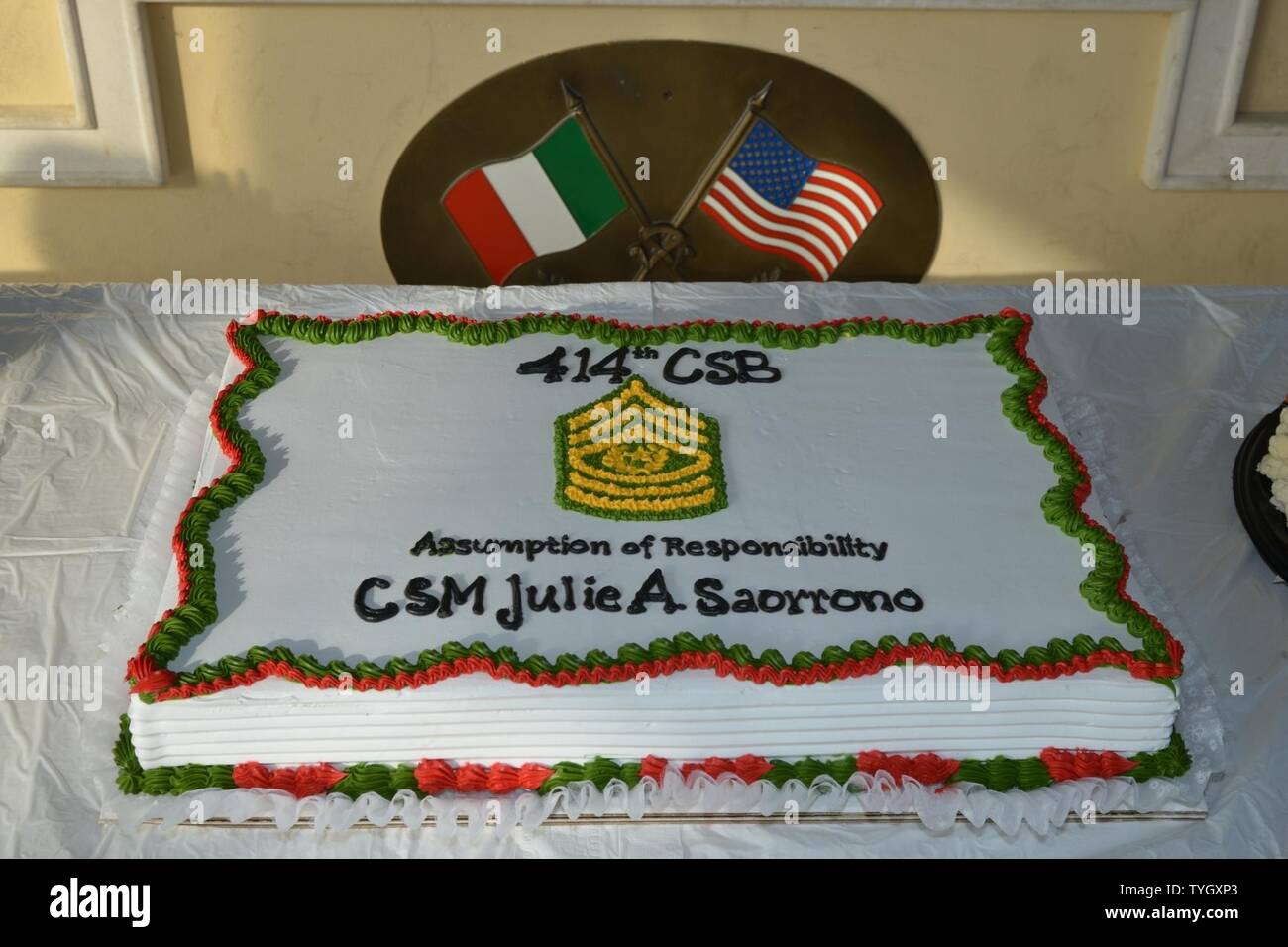 Cake for Command Sgt. Mayor Julie A. Saorrono, incoming CSM, 414th ...
