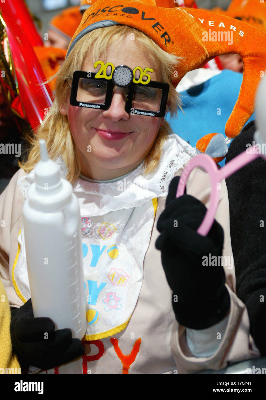 Michele Balogh dresses as a New Year's baby as she joins the hundreds ...