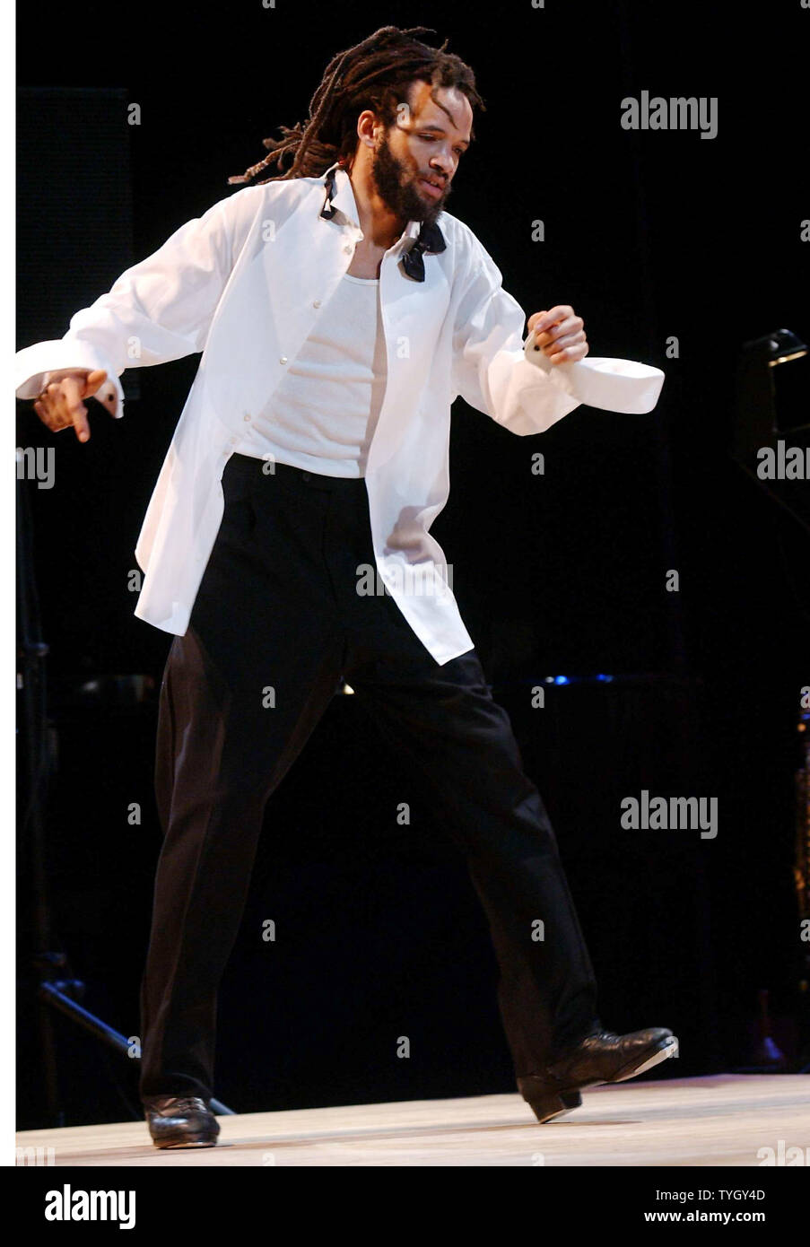 Savion Glover, dancer/choregrapher, performs at a tech rehearsal on 1/4 ...