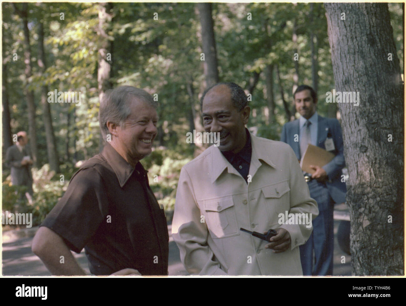President of Egypt Anwar Sadat and Jimmy Carter meet at the beginning ...