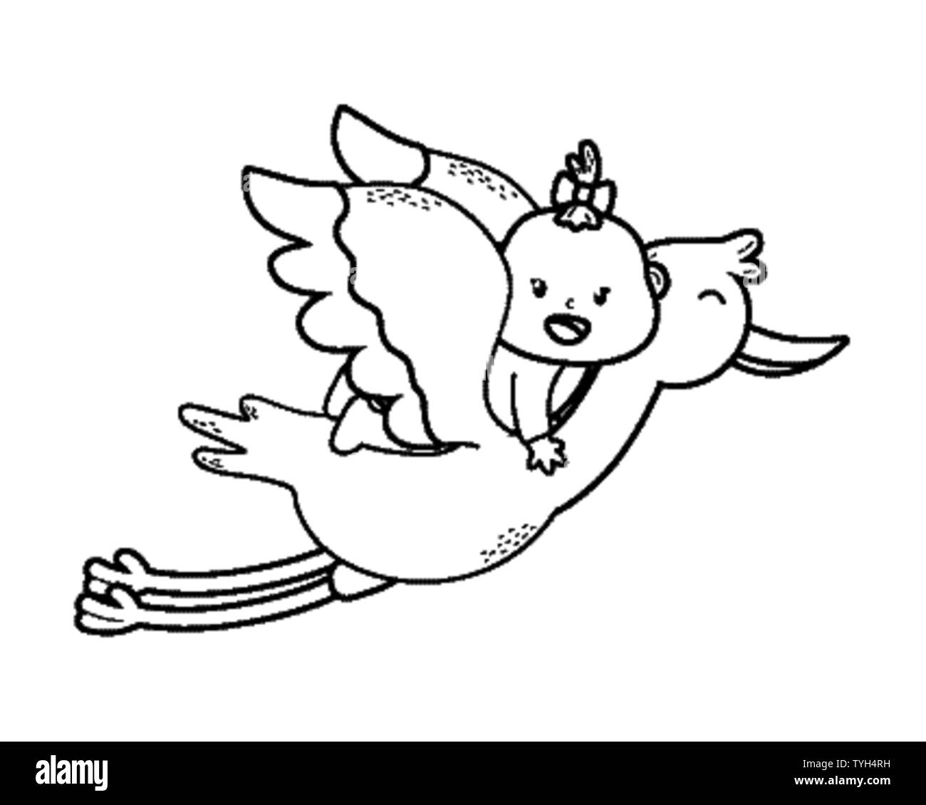 cute baby shower baby over stork cartoon vector illustration graphic ...