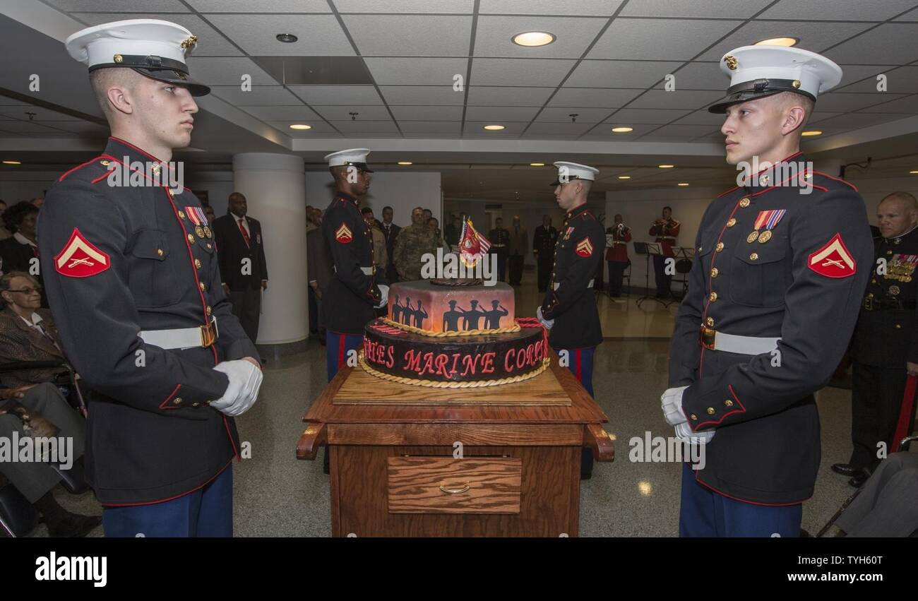 U.S. Marines with Marine Barracks Washington stand at parade rest ...