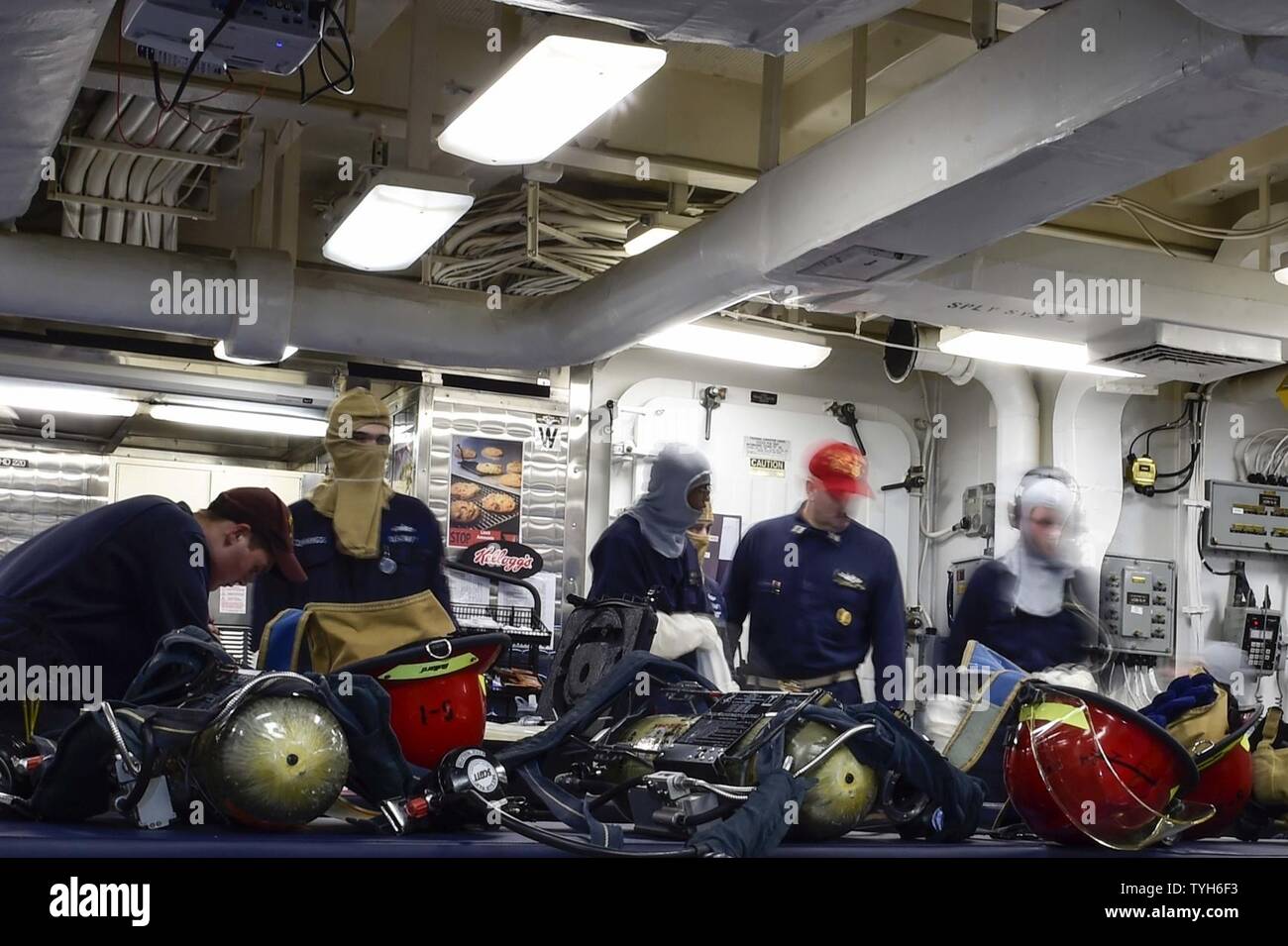 SEA (Nov. 9, 2016) Sailors conduct a class bravo fire drill aboard USS ...