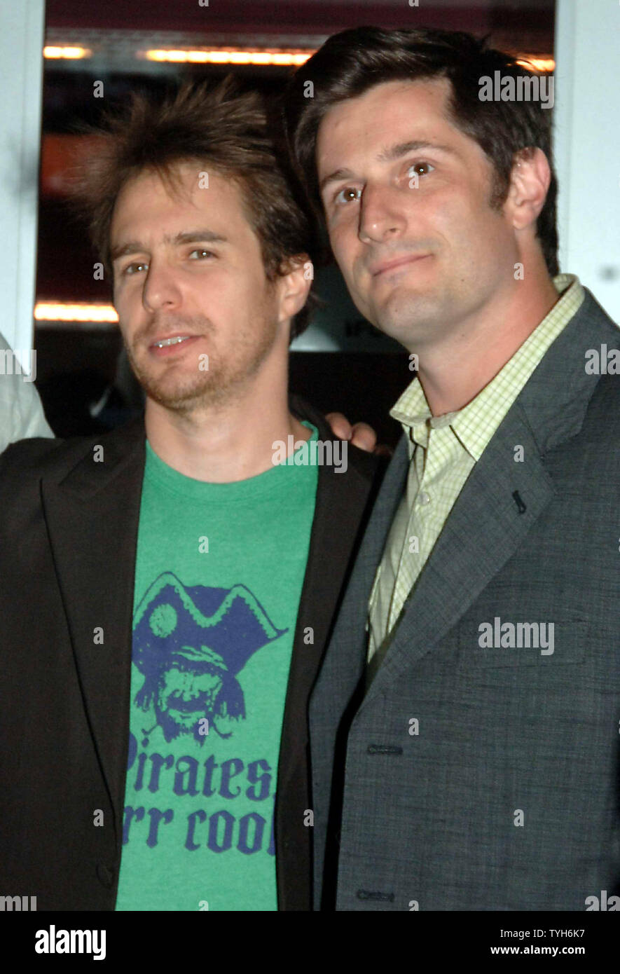 Actor Michael Showalter is joined by fellow actor Sam Rockwell (left ...
