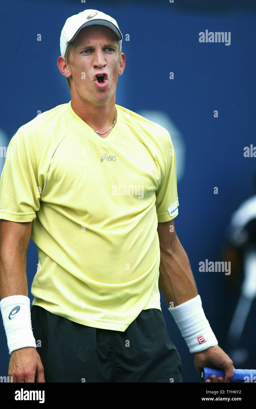 Jarkko Nieminen of Finland reacts after loosing a point to Sweden's ...