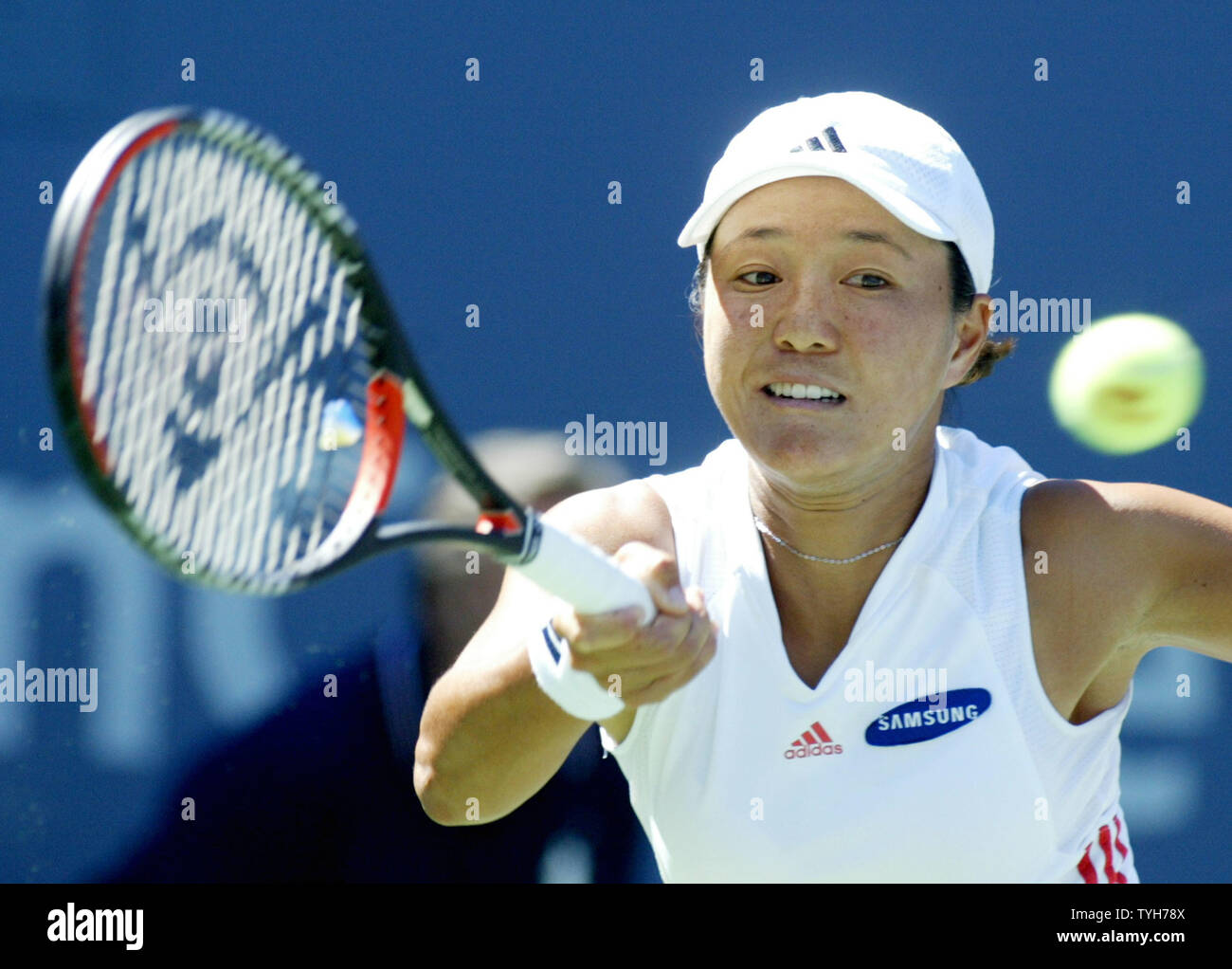 Yoon Jeong Cho of Korea challenges seventh-place Justine Henin-Hardenne ...