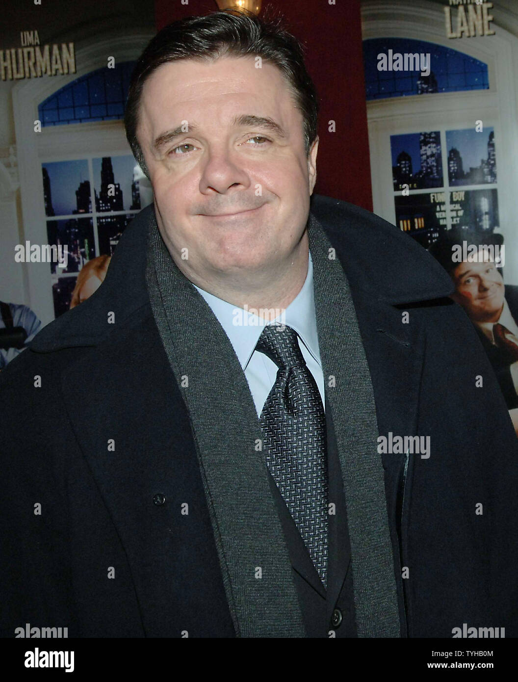 Actor Nathan Lane clowns at the December 4, 2005 New York gala premiere ...