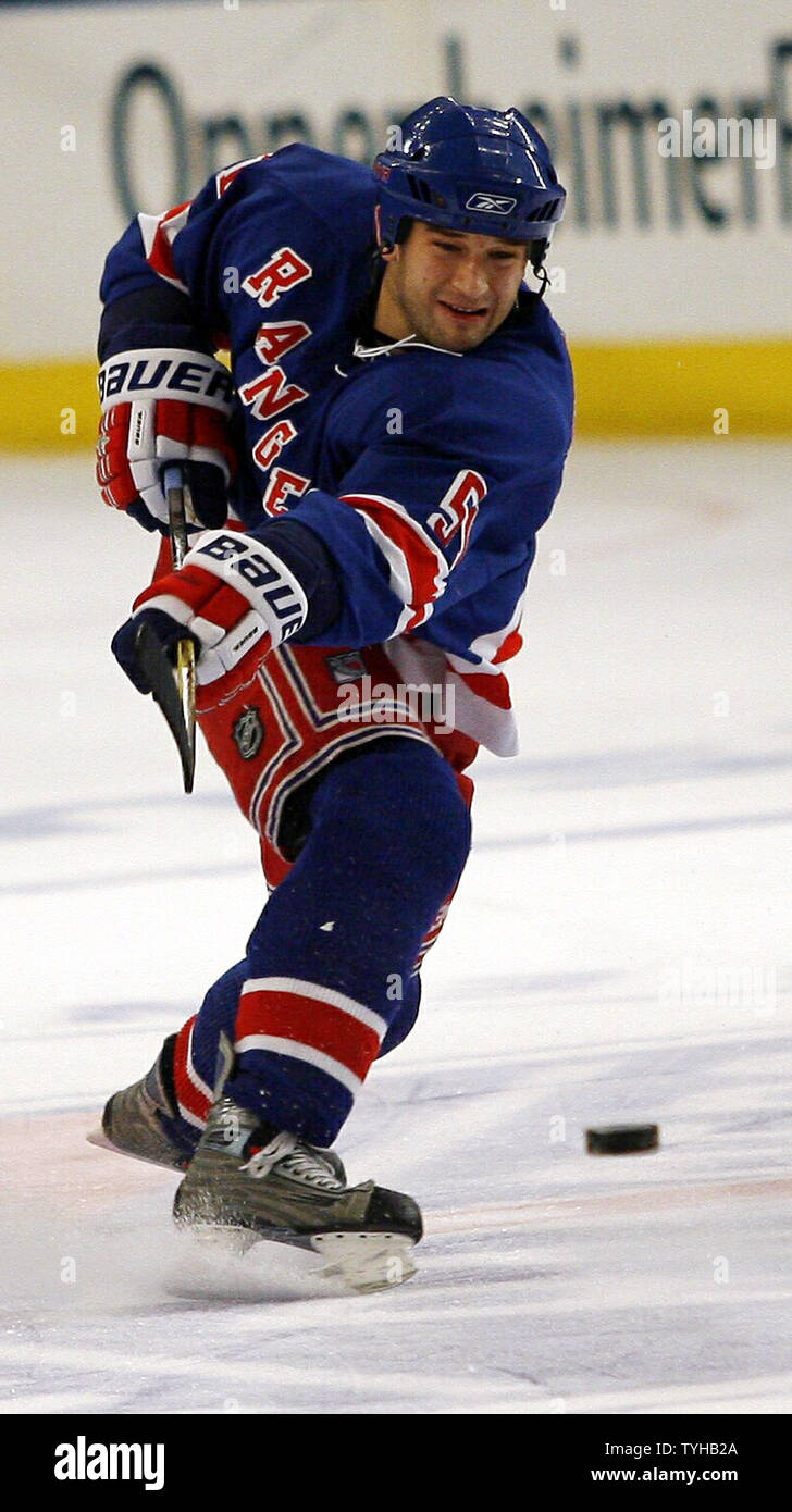 New York Rangers (51) Fedor Tyutin hits a slap shot at Madison Square ...
