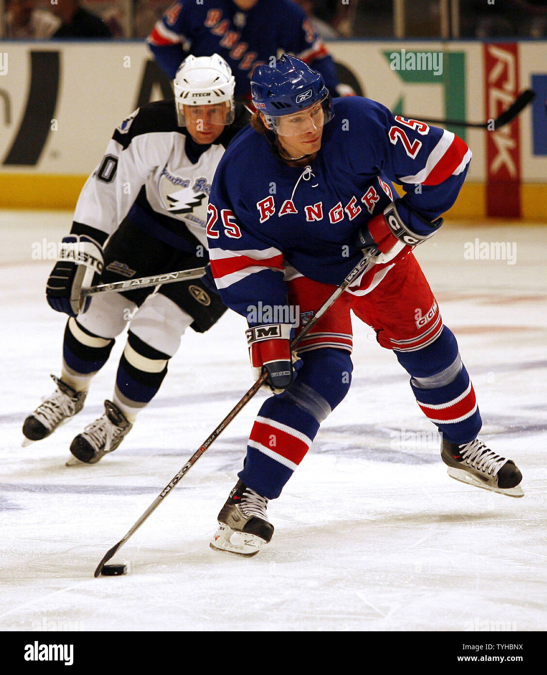 New York Rangers Petr Prucha prepares to shoot at the goal at Madison ...