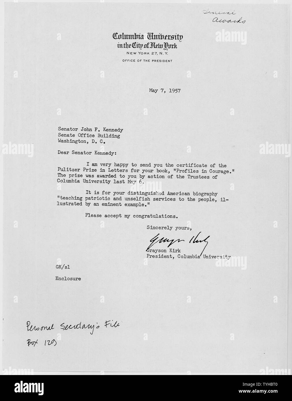 Pulitzer Prize Letter May 7, 1957; Scope and content: Letter from ...