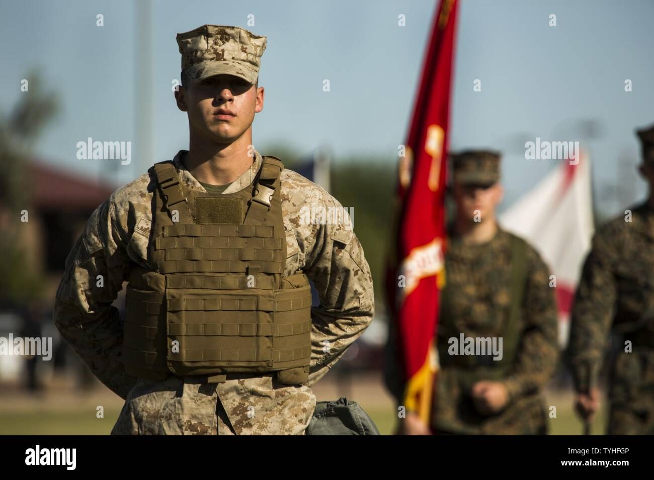 A U.S. Marine with Headquarters and Headquarters Squadron participates ...