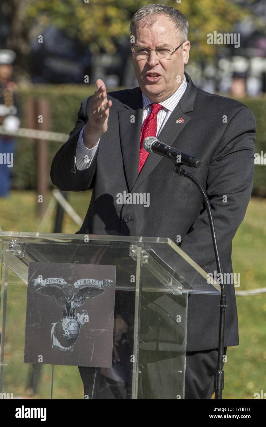 Robert O. Work, deputy secretary of defense, speaks to Marines and ...