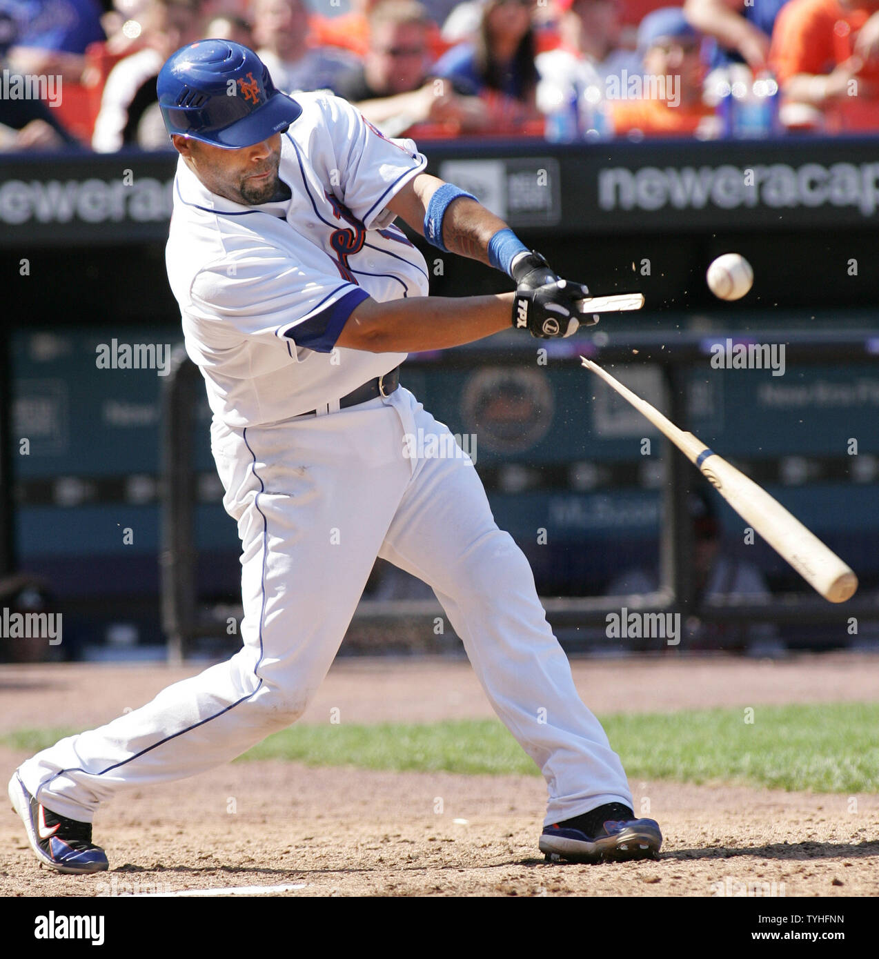 New York Mets's Ramon Castro hits a broken-bat foul off the Atlanta ...