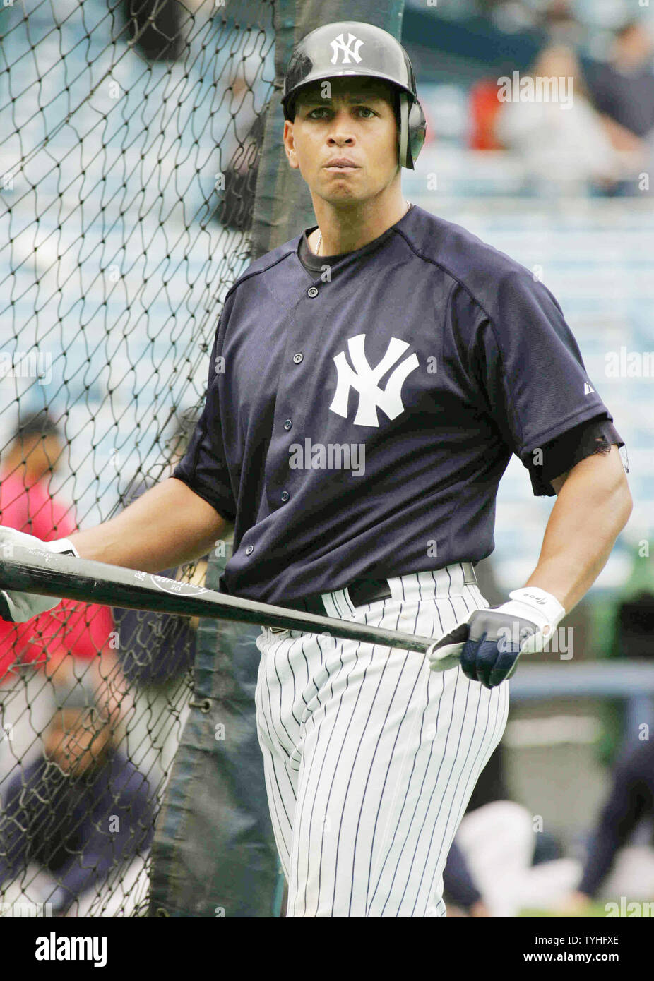 New York Yankee Alex Rodriguez takes batting practice before his teams ...
