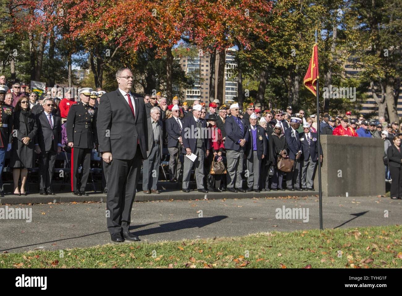 Robert O. Work, deputy secretary of defense, stands for honors during ...