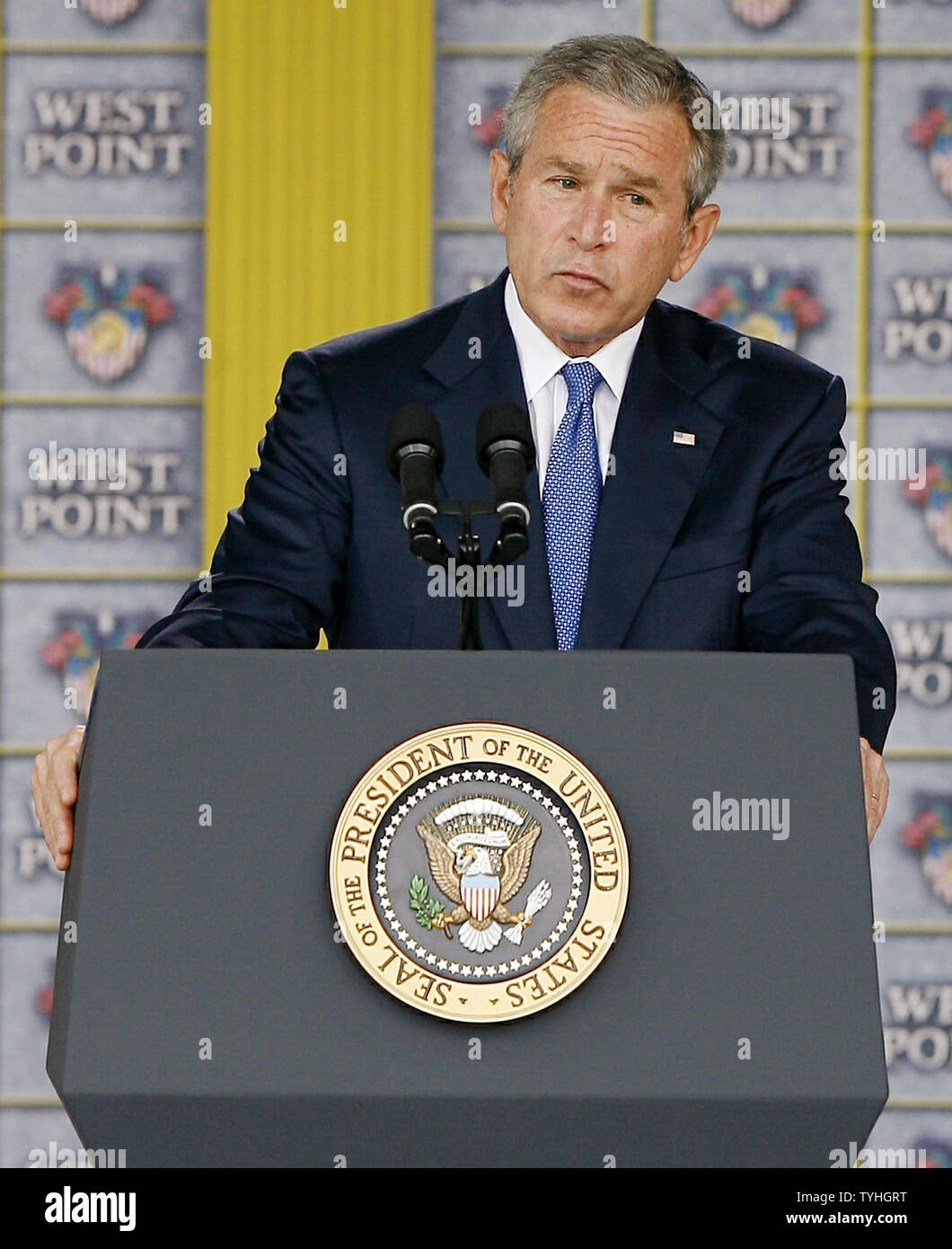 President George W. Bush pauses in between words during his speech at ...