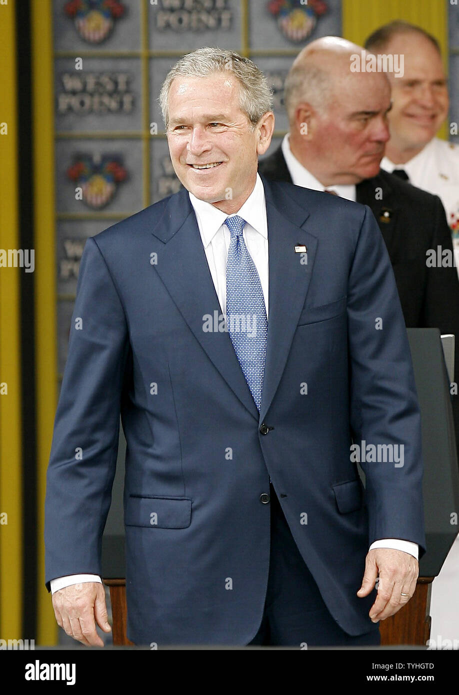 President George W. Bush smiles before his speech at Michie Stadium for ...