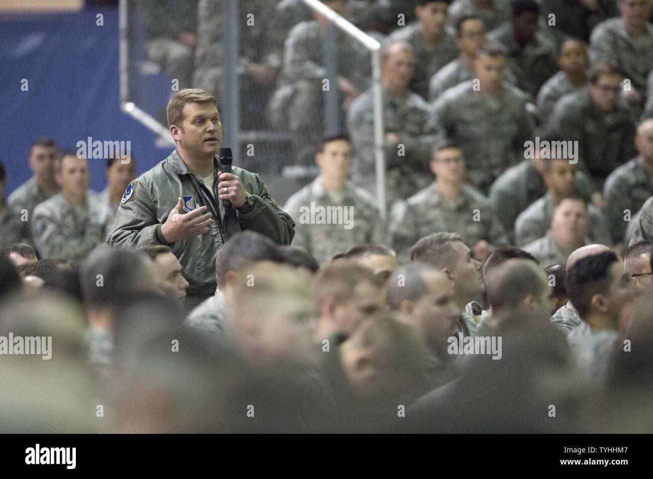 Lt. Col. Adam Shicks, assigned to the 611th Air Operations Center, asks ...