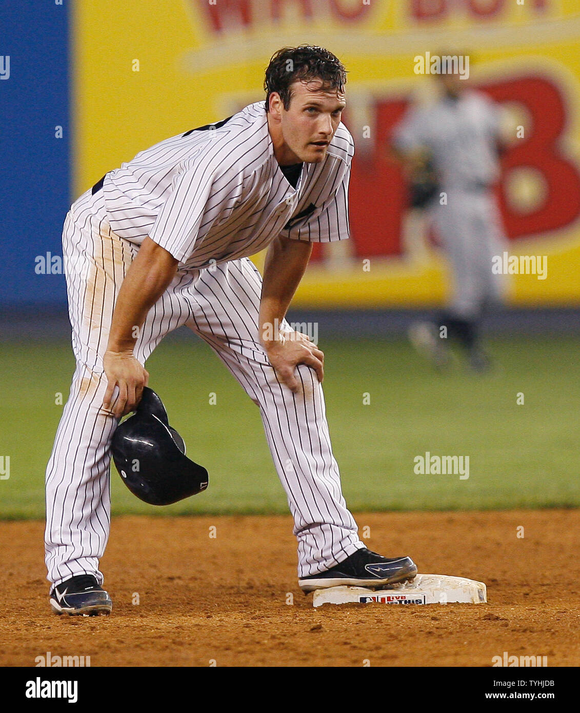 New York Yankees Nick Green is left stranded on second base in the ...