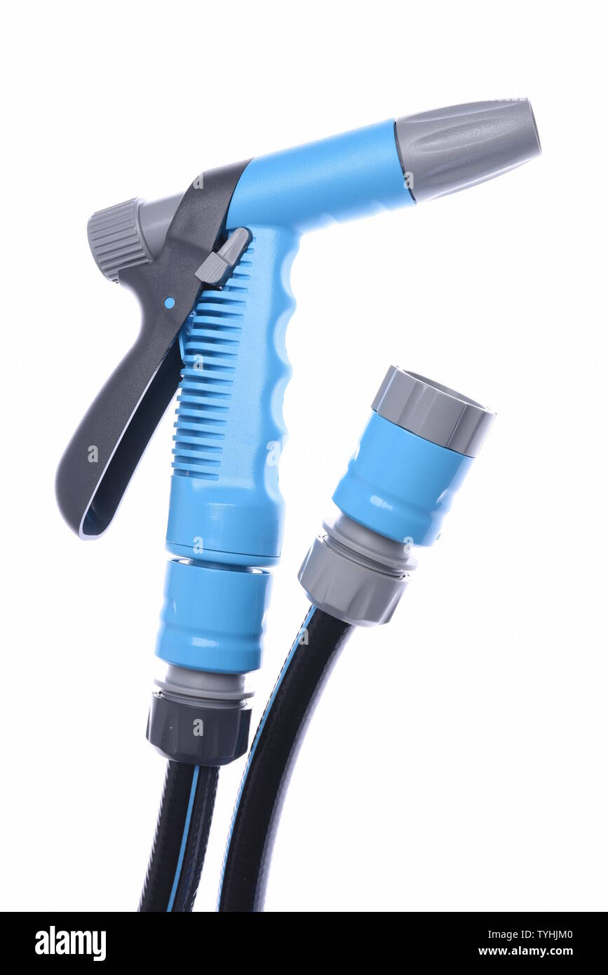 Garden hose with nozzle isolated on white background Stock Photo - Alamy
