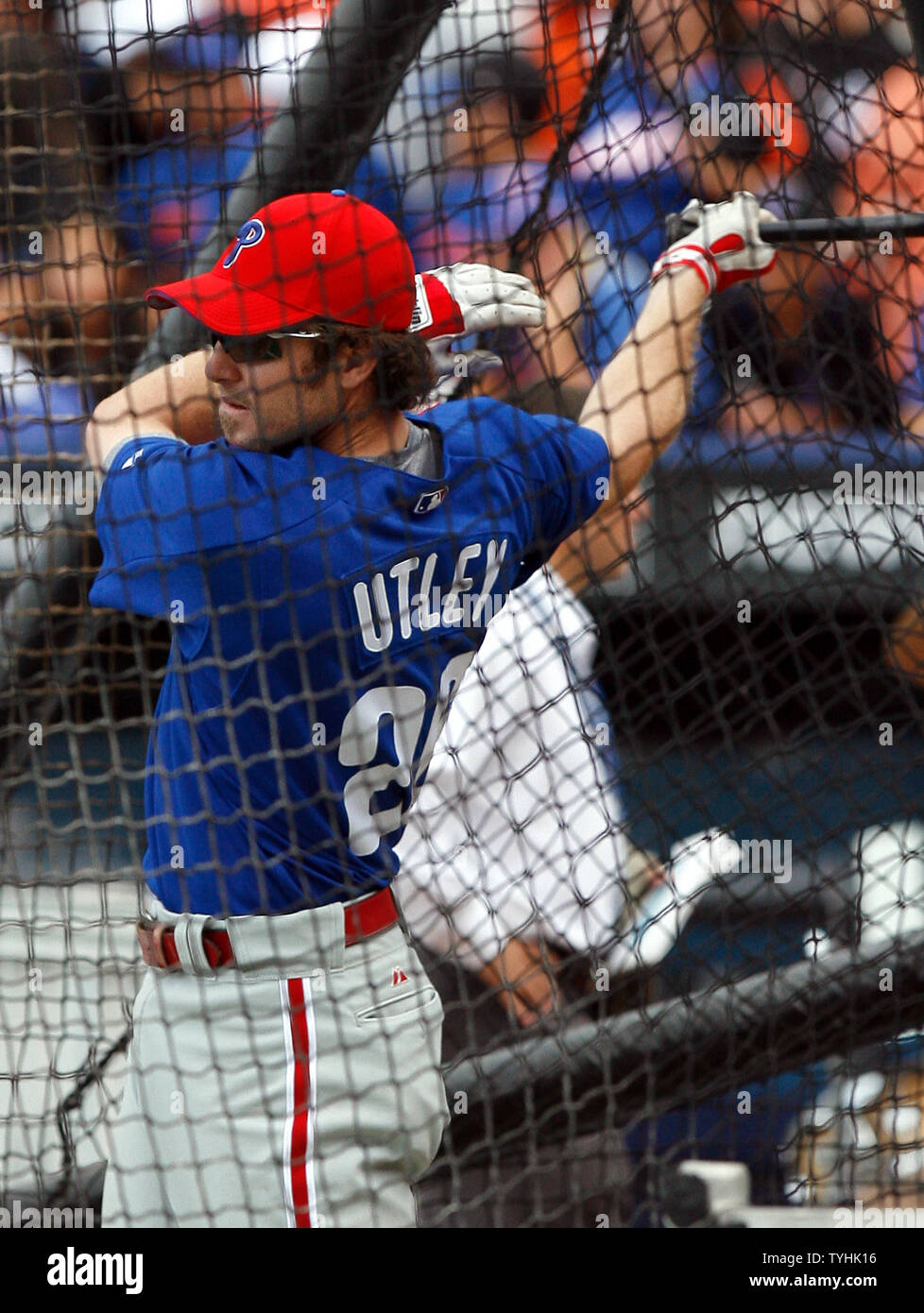Philadelphia Phillies Chase Utley takes a swing during batting practice ...