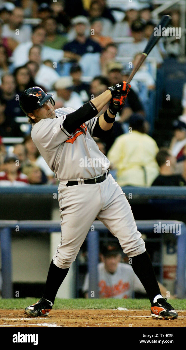 Kevin Millar of the Baltimore Orioles gets a single off of the New York ...