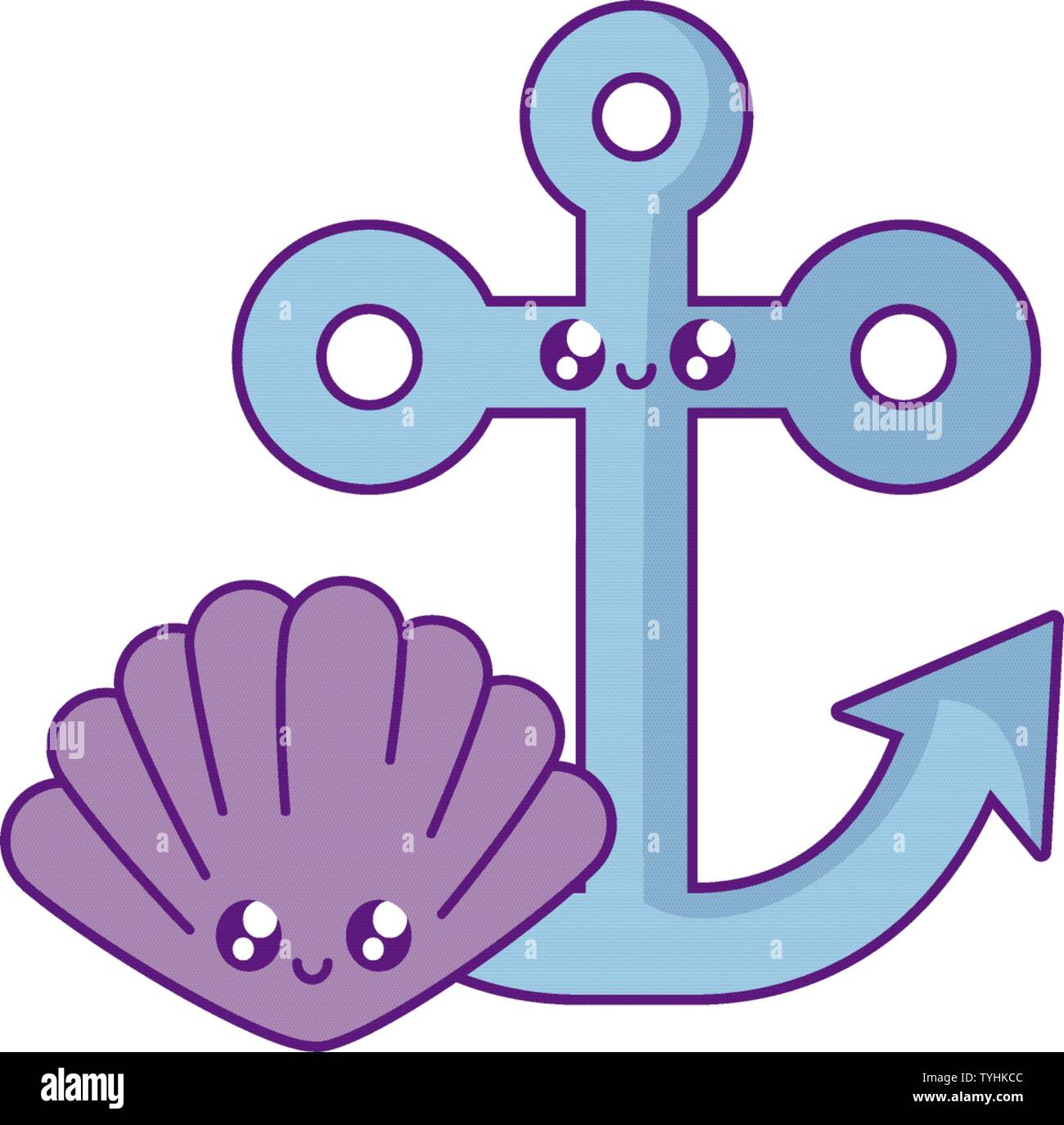 anchor marine with seashell kawaii vector illustration design Stock ...