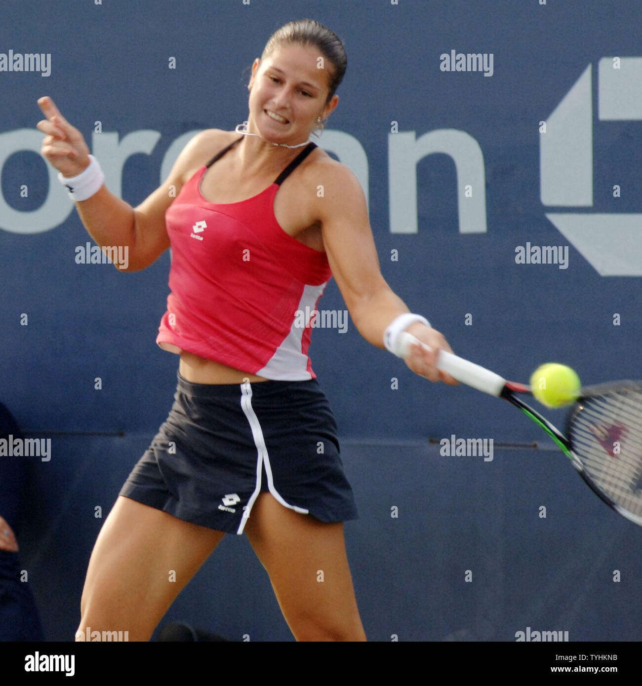 Jelena Kostanic (CRO) reacts during her first round match against ...