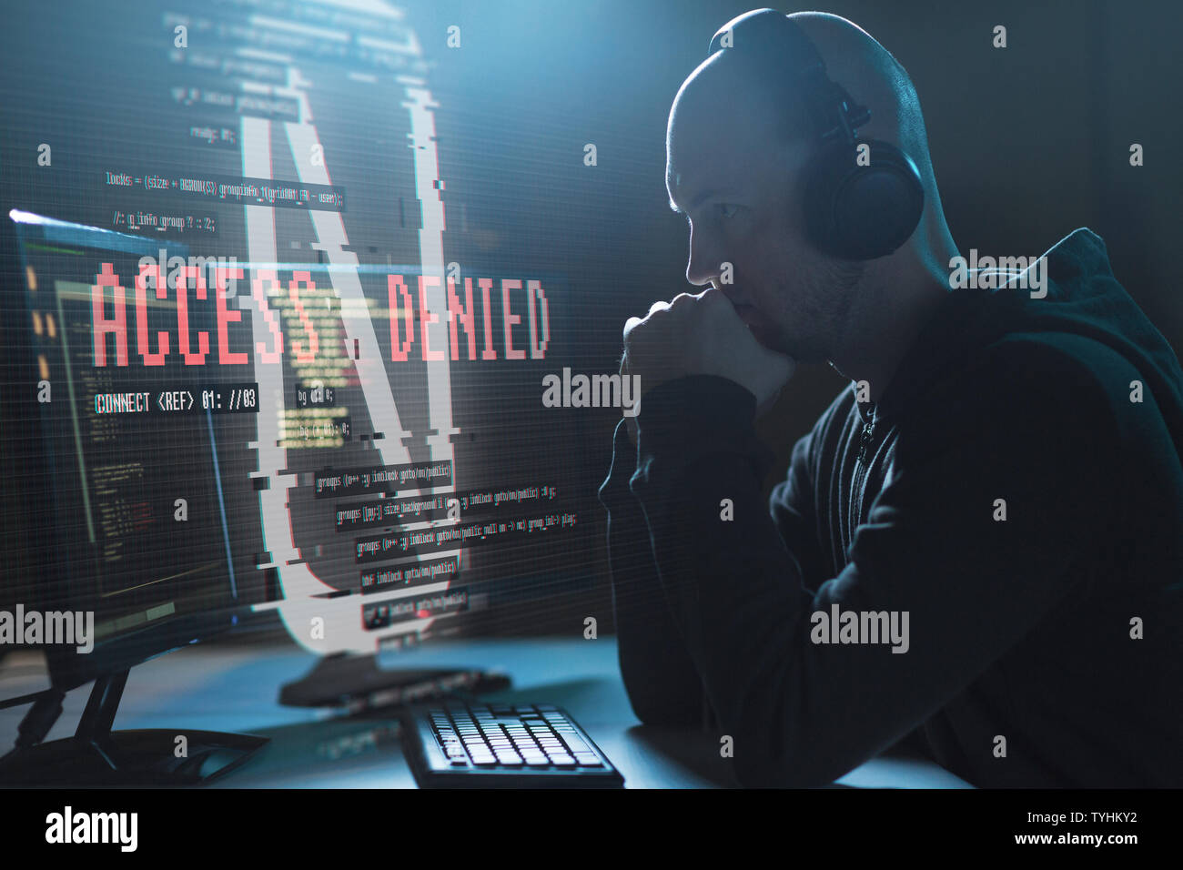 hacker with access denied messages on computer Stock Photo - Alamy