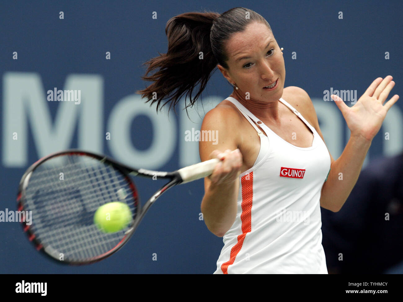 Jelena Jankovic hits a forehand during her straight sets victory over ...