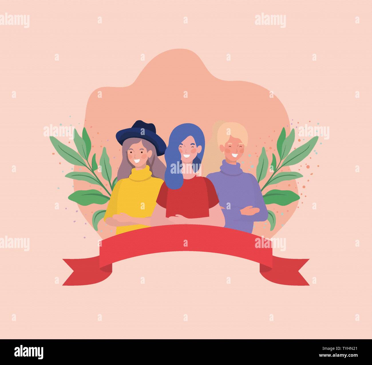 group of women standing with ribbon and leafs Stock Vector Image & Art ...
