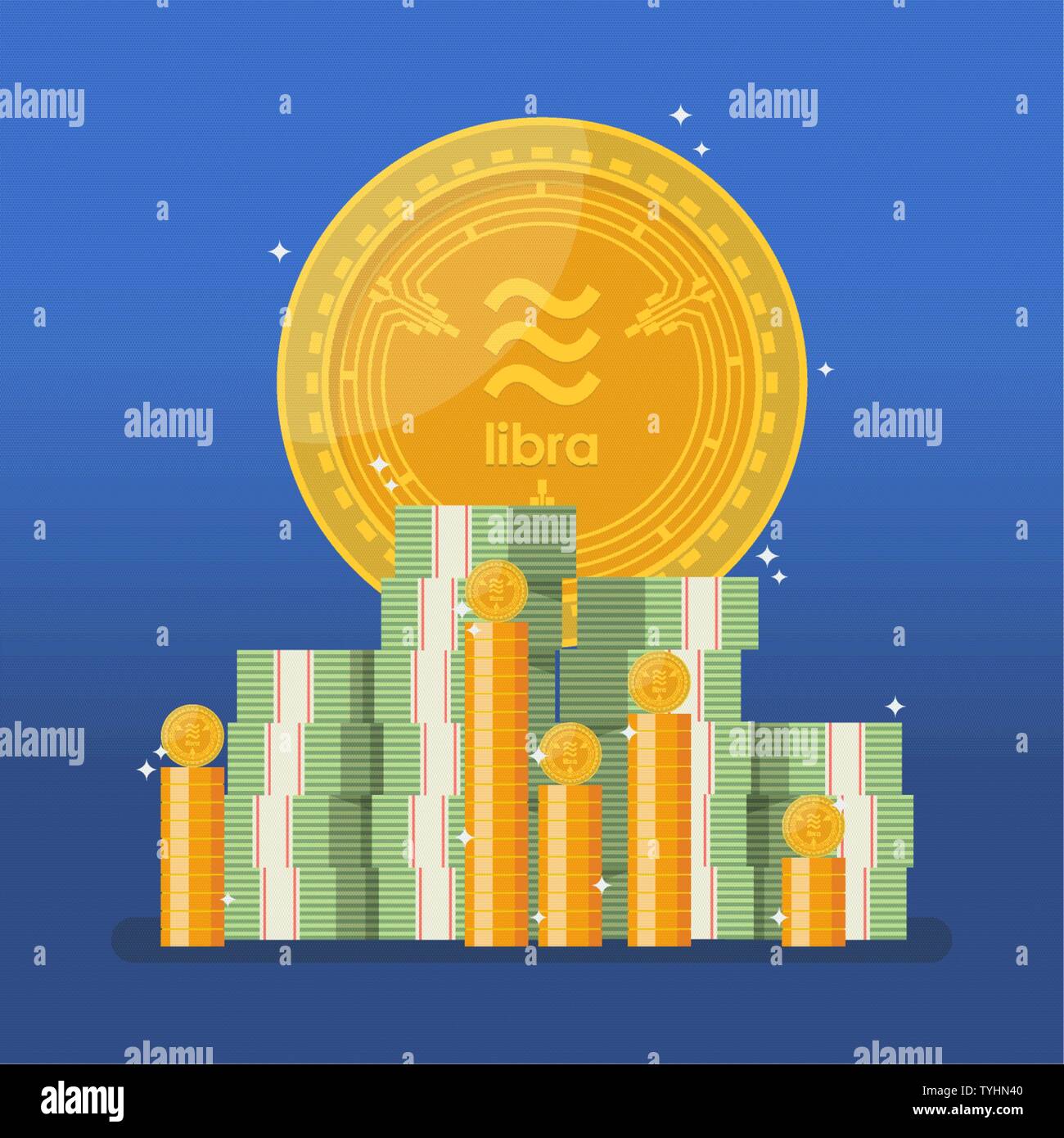 Libra currency with cash money in flat style. Vector illustration Stock ...