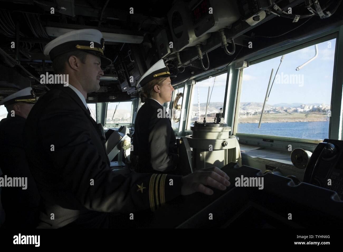 Greece - (Nov. 10, 2016) - Ensign Michelle Nelson conns the ship in the ...
