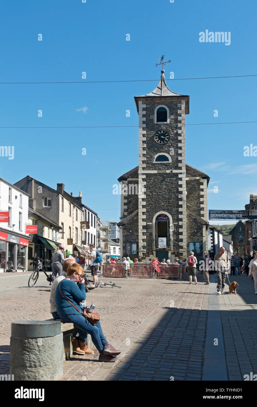 The Moot Hall in the town centre in spring summer Keswick Cumbria ...