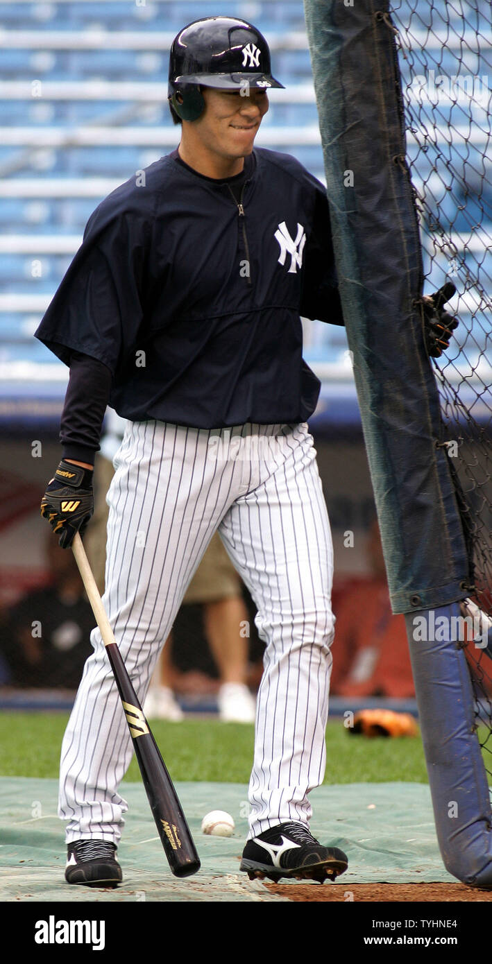 Hideki Matsui, outfielder for the New York Yankees, warms up during ...