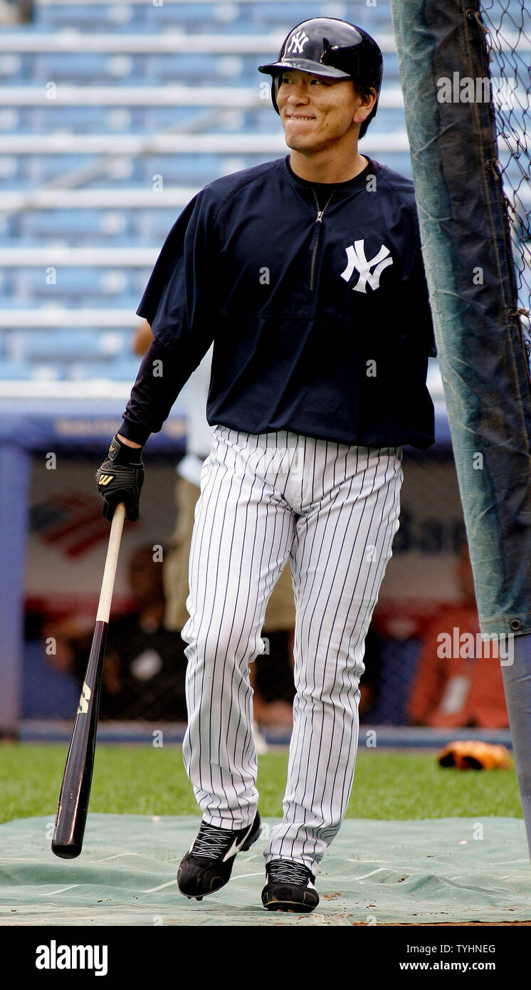 Hideki Matsui, outfielder for the New York Yankees, warms up during ...