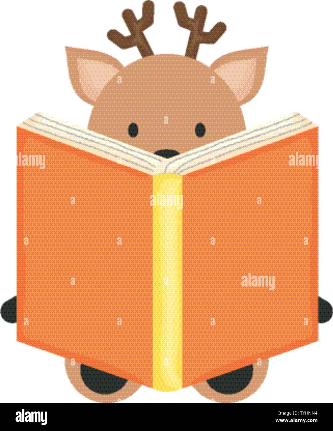 cute reindeer reading book character vector illustration design Stock ...