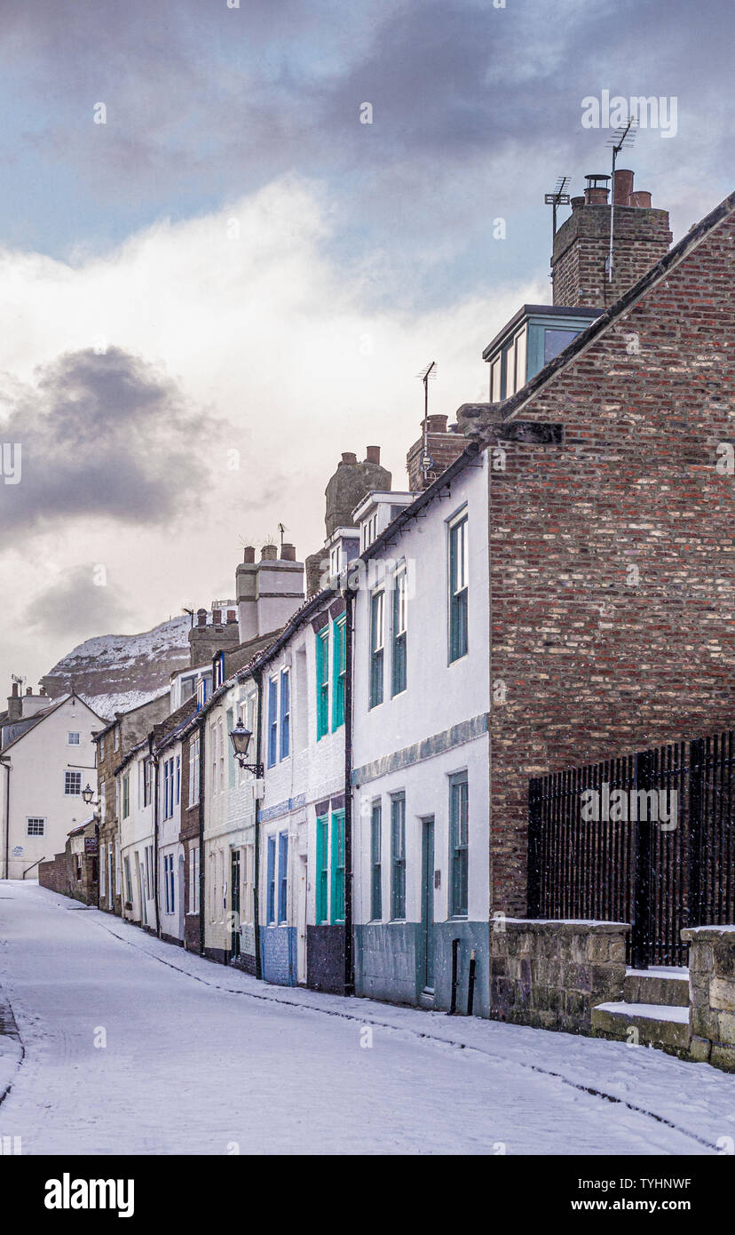 Cottages in snow, Whitby, North Yorkshire, UK Stock Photo - Alamy