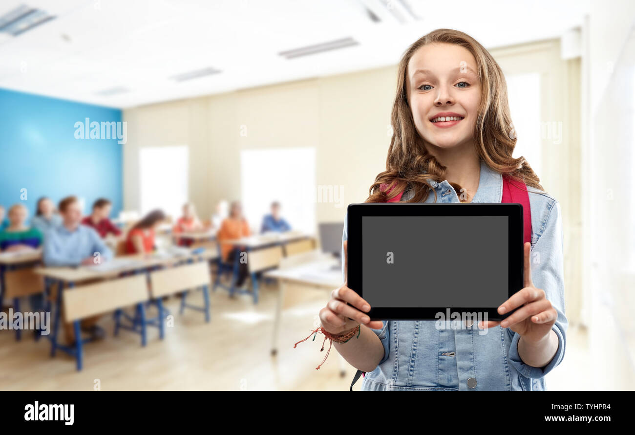 student girl with school bag and tablet computer Stock Photo - Alamy