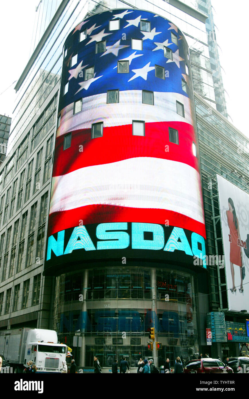 Exterior pictures of the NASDAQ building in Times Square, New York on ...