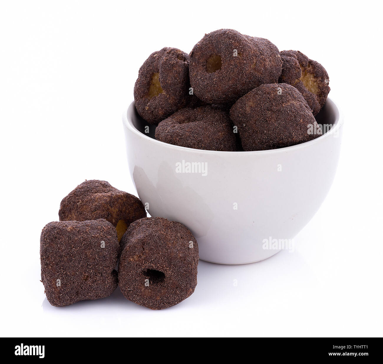 Crunchy corn chocolate snacks on a white background Stock Photo - Alamy