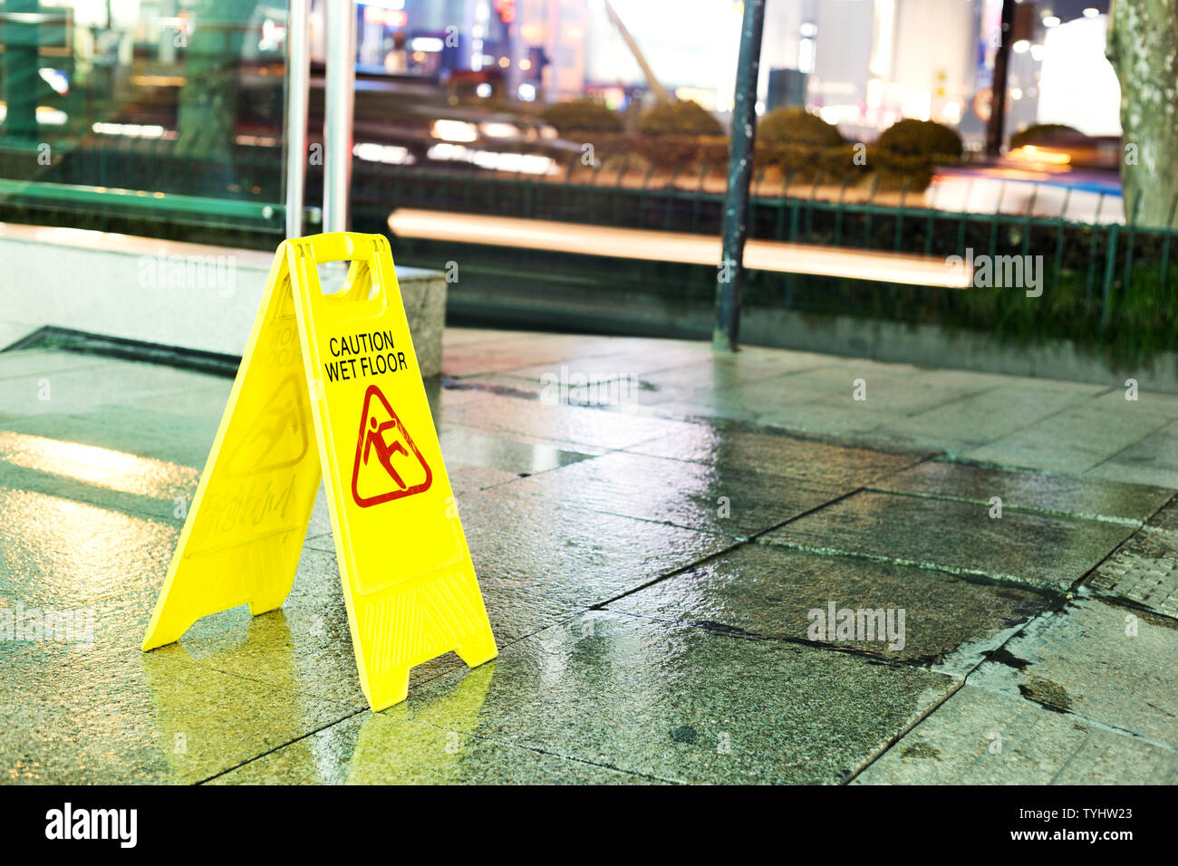 Warning Stairs Slippery Wet Sign High Resolution Stock Photography and ...