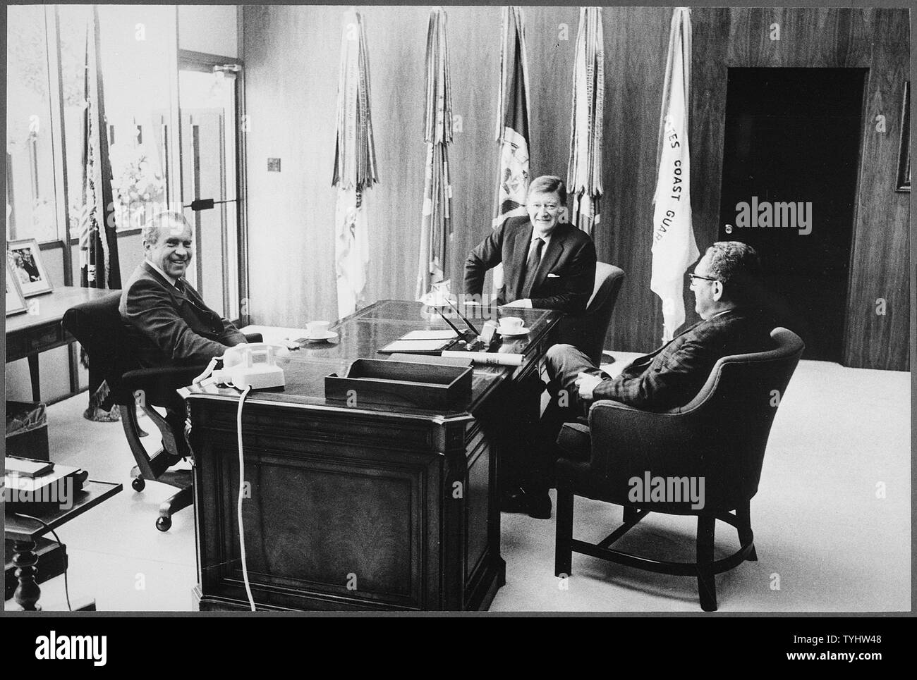 Richard M. Nixon and Henry Kissinger meeting with Marion John Wayne ...