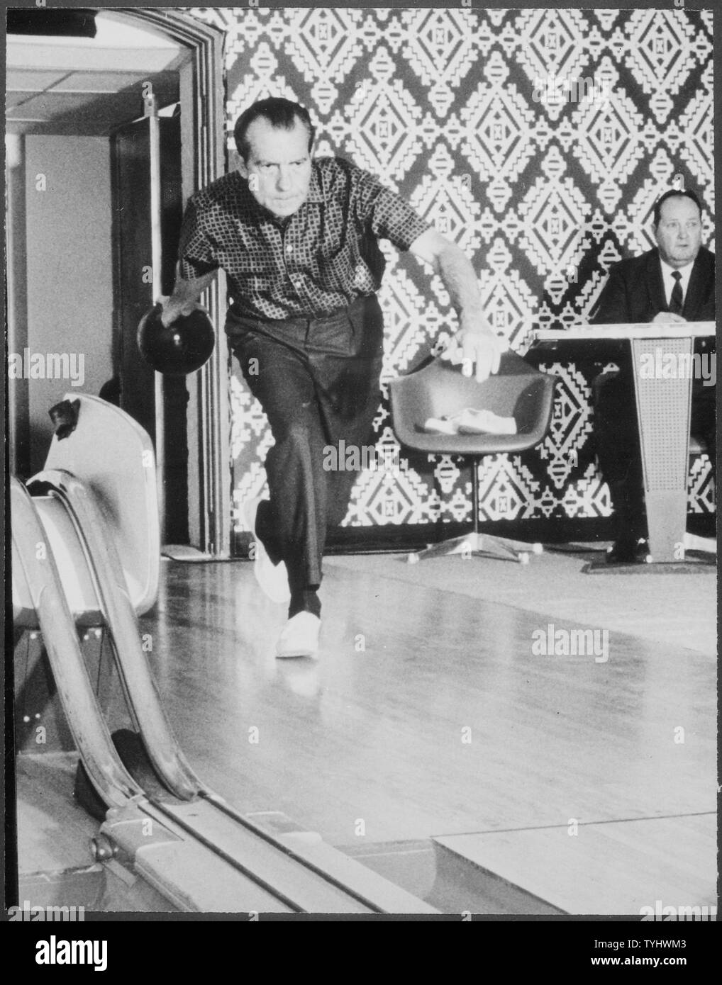 Richard M. Nixon bowling at the Truman bowling alley; Scope and content ...