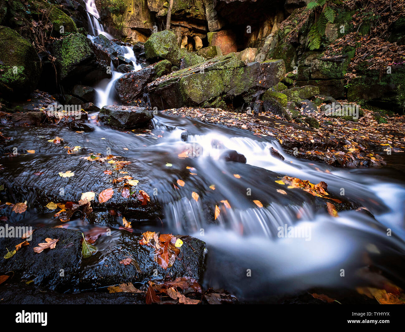 Silky smooth Waterfall in the Peak District National Park, UK Stock ...